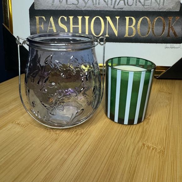 kate spade | Accents | Kate Spade Green Striped Candle With Clear ...